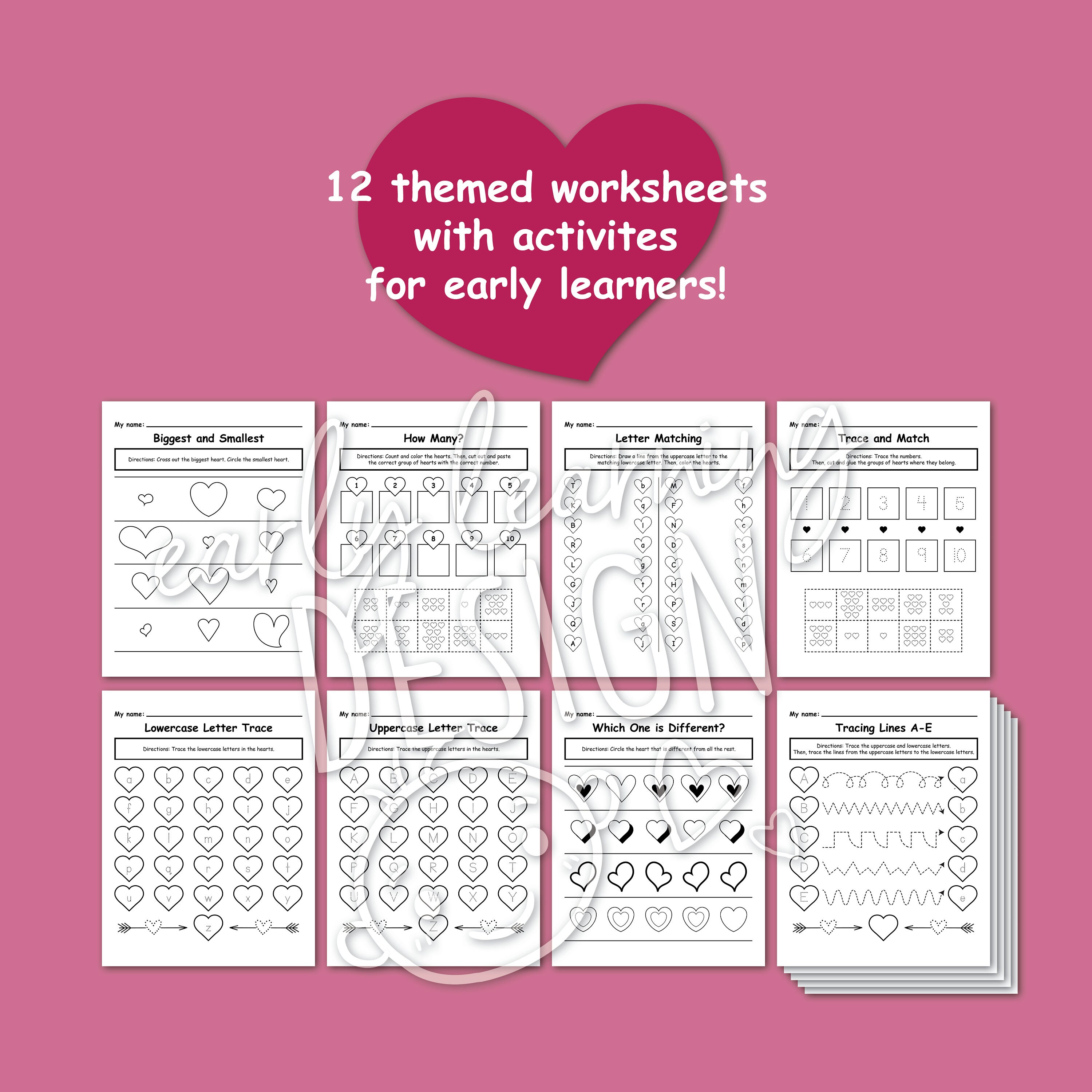 Valentine's Day Preschool Activity Bundle Comes With 12 Themed ...