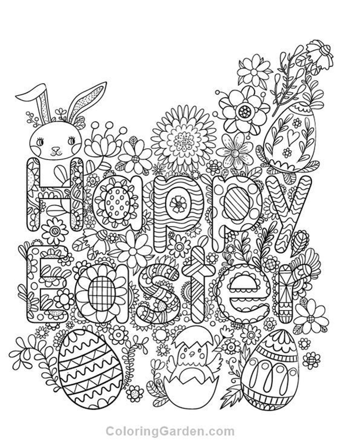 30 Easter Coloring Pages, Eater Coloring Book, Adult Coloring Pages ...
