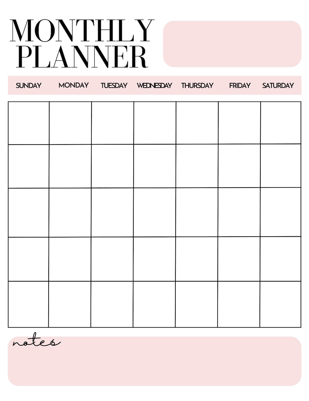 Printable Monthly Calendar - Etsy