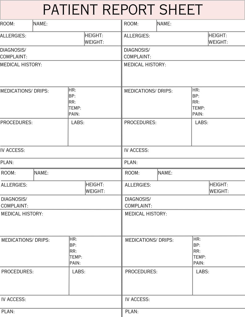 4 Patient RN Report Sheet - Etsy