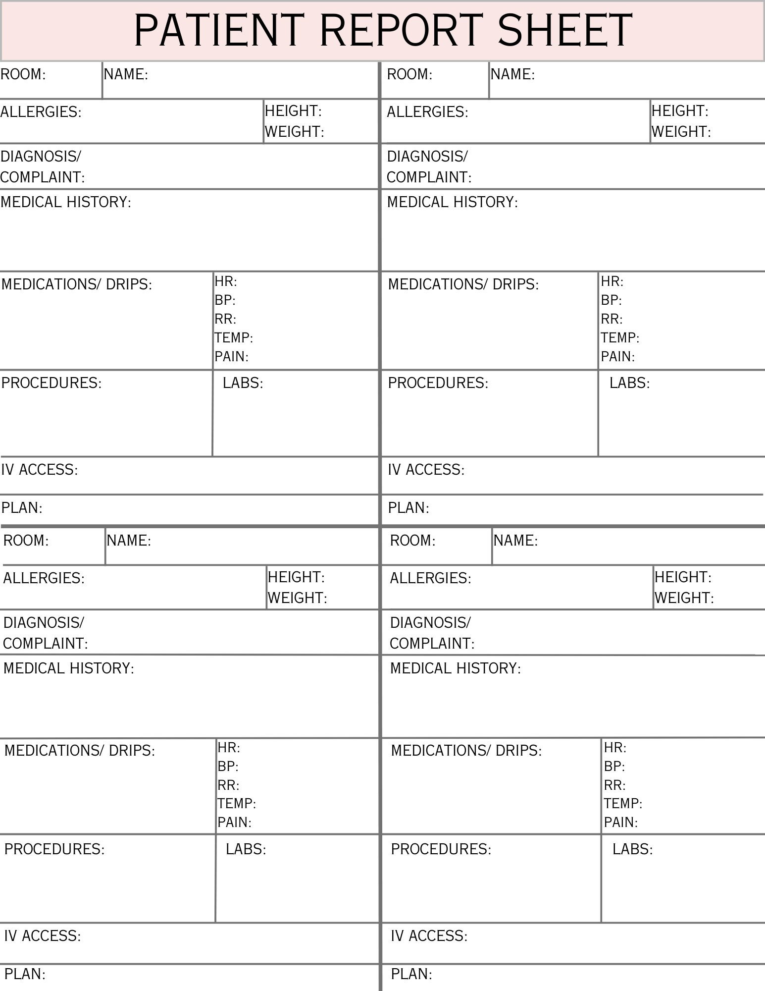 4 Patient RN Report Sheet - Etsy