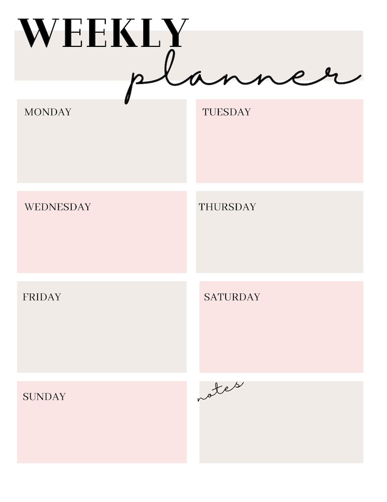 Customizable Weekly Calendar: Printable PDF Planner (digital Download ...