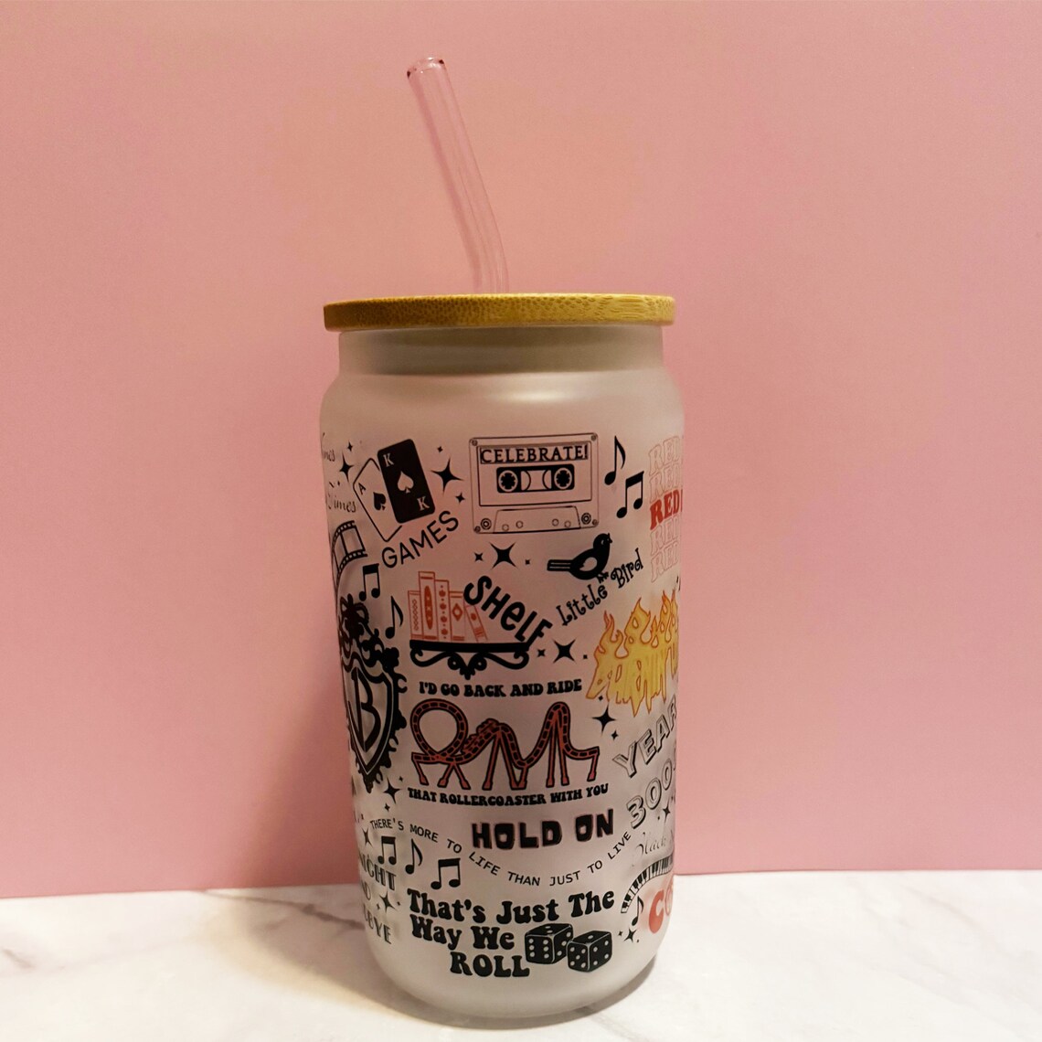 Jo Bros Inspired 16 Oz Glass Frosted Ice Coffee Cup JB the Tour Gift ...
