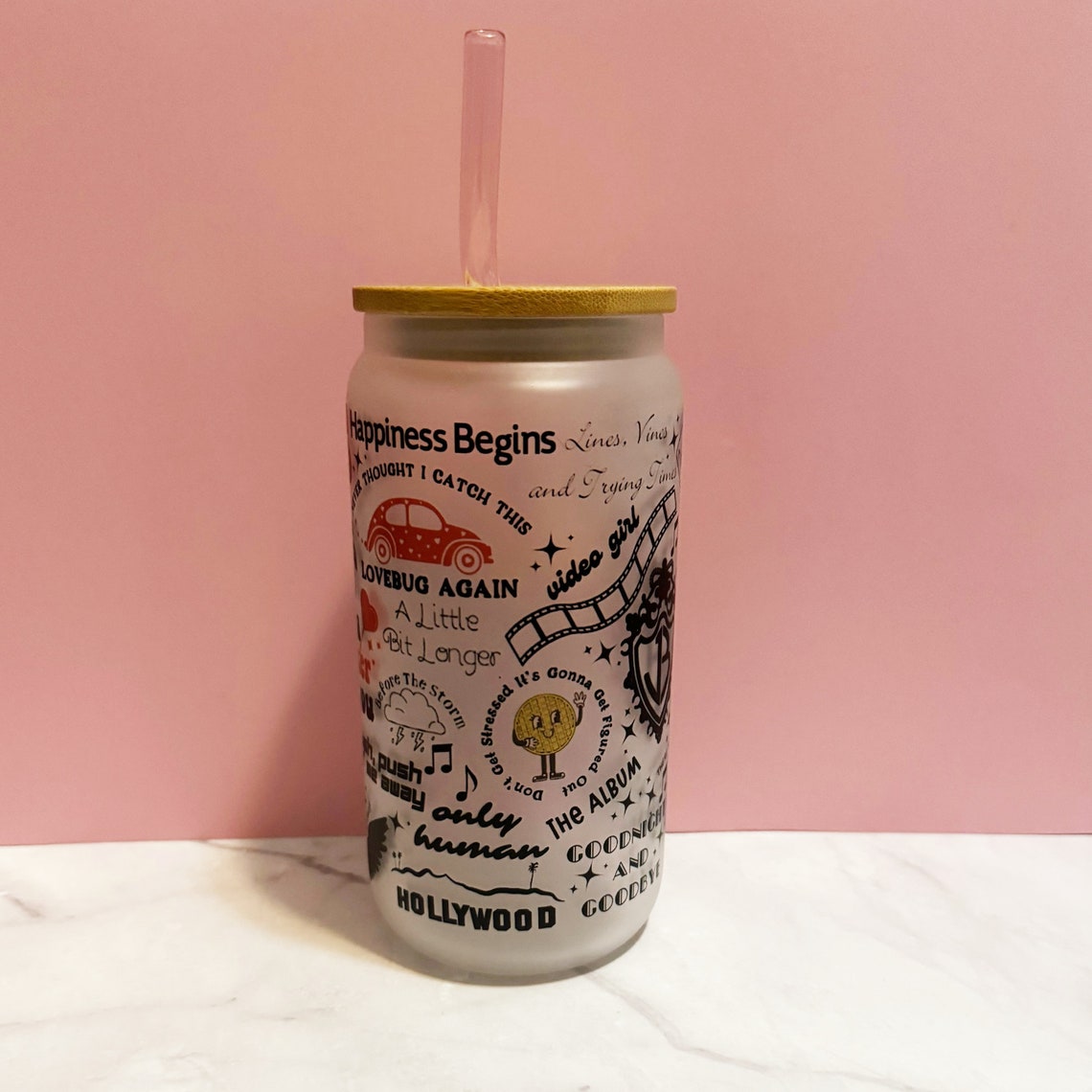 Jo Bros Inspired 16 Oz Glass Frosted Ice Coffee Cup JB the Tour Gift ...
