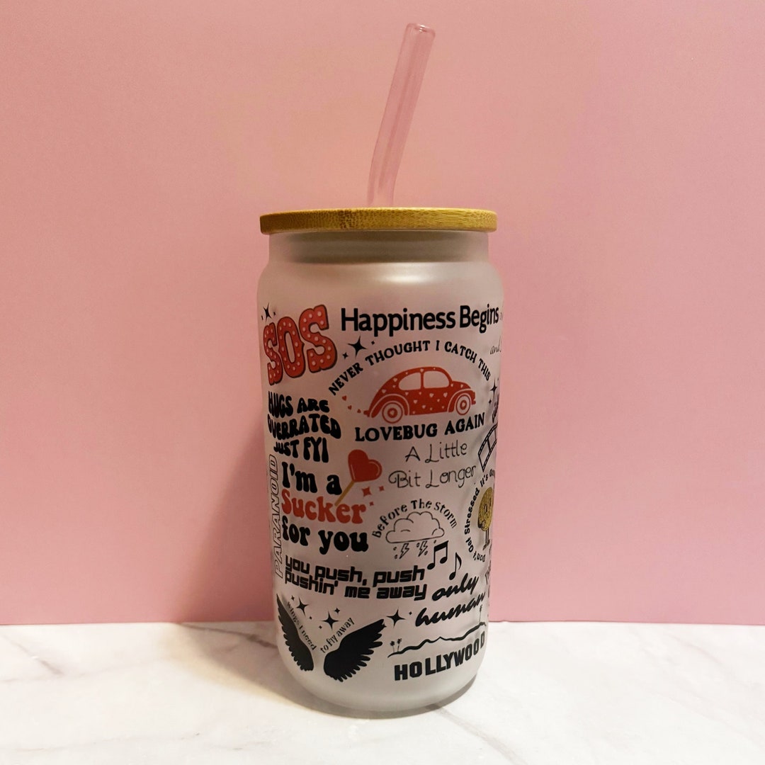 Jo Bros Inspired 16 Oz Glass Frosted Ice Coffee Cup JB the Tour Gift ...