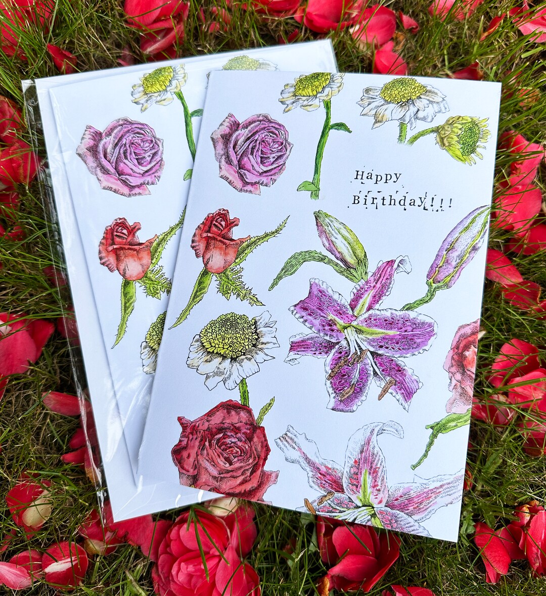 Happy Birthday Wildflower Card, Mixed Flowers Card - Etsy