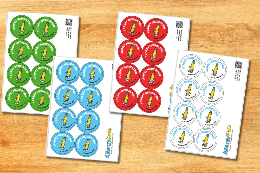 I Carry Allergy Medication Awareness Stickers - 4 Sheets of Various ...