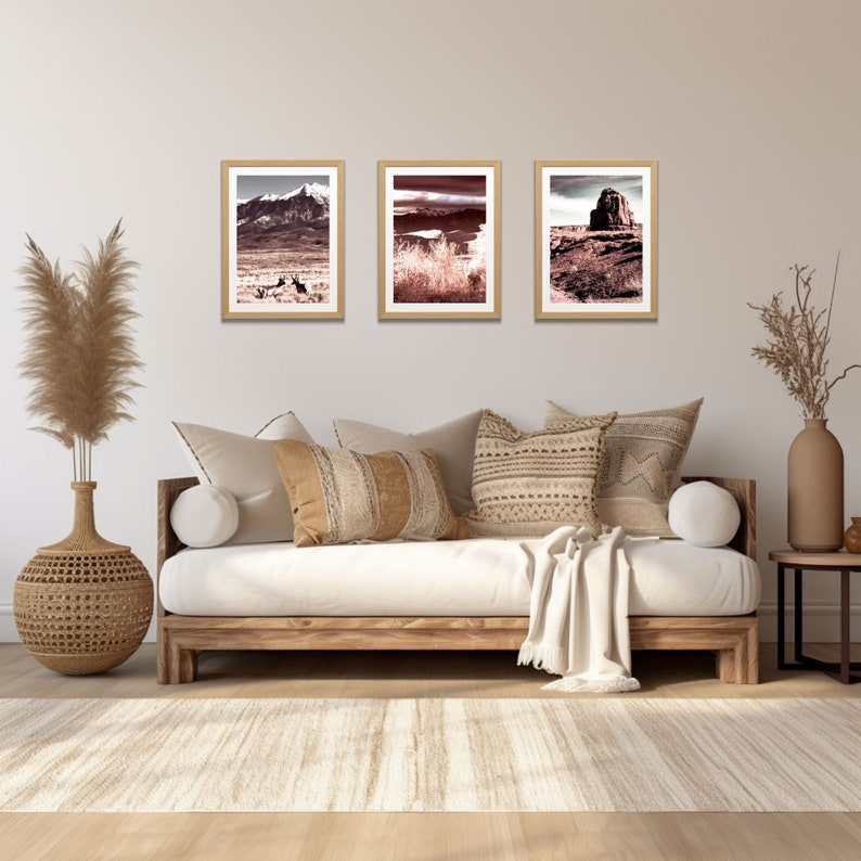 Southwest Triptych Landscape Wall Art Set, Mountain Desert Rock ...