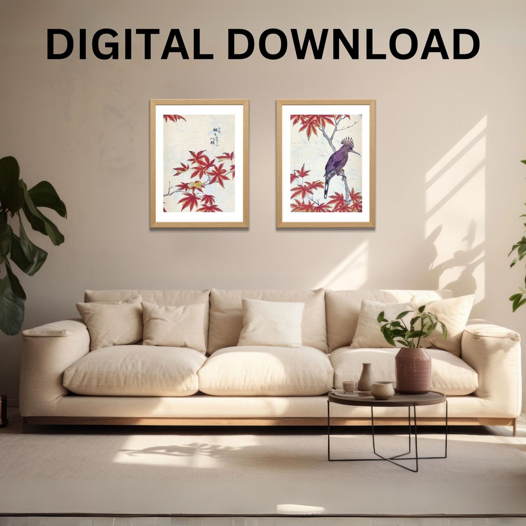 Japanese Vintage Bird and Acer Printable Art, Set of 2 Japanese Style ...