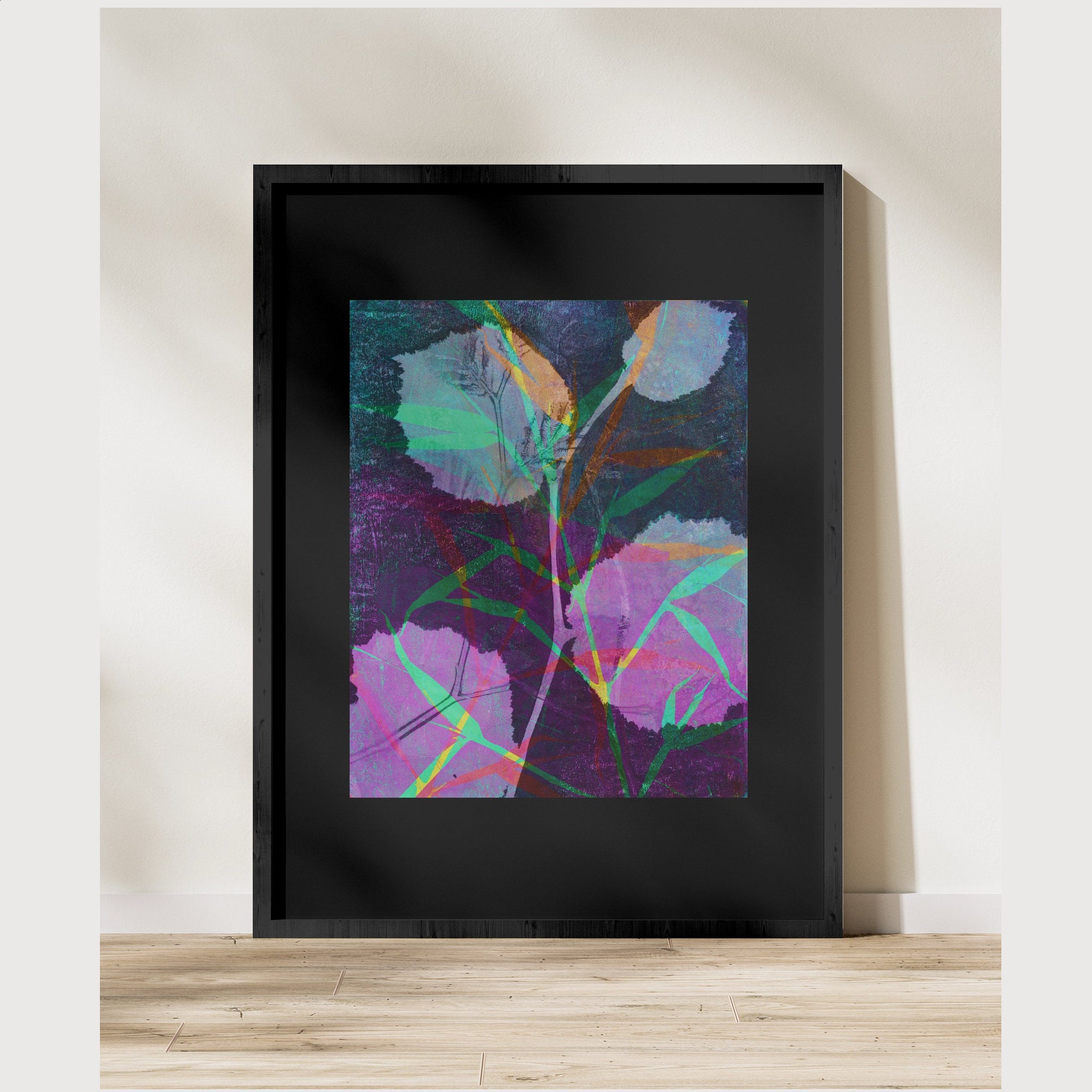 Abstract Botanical Digital Download Wall Art Print, Colorful Leaf Art ...