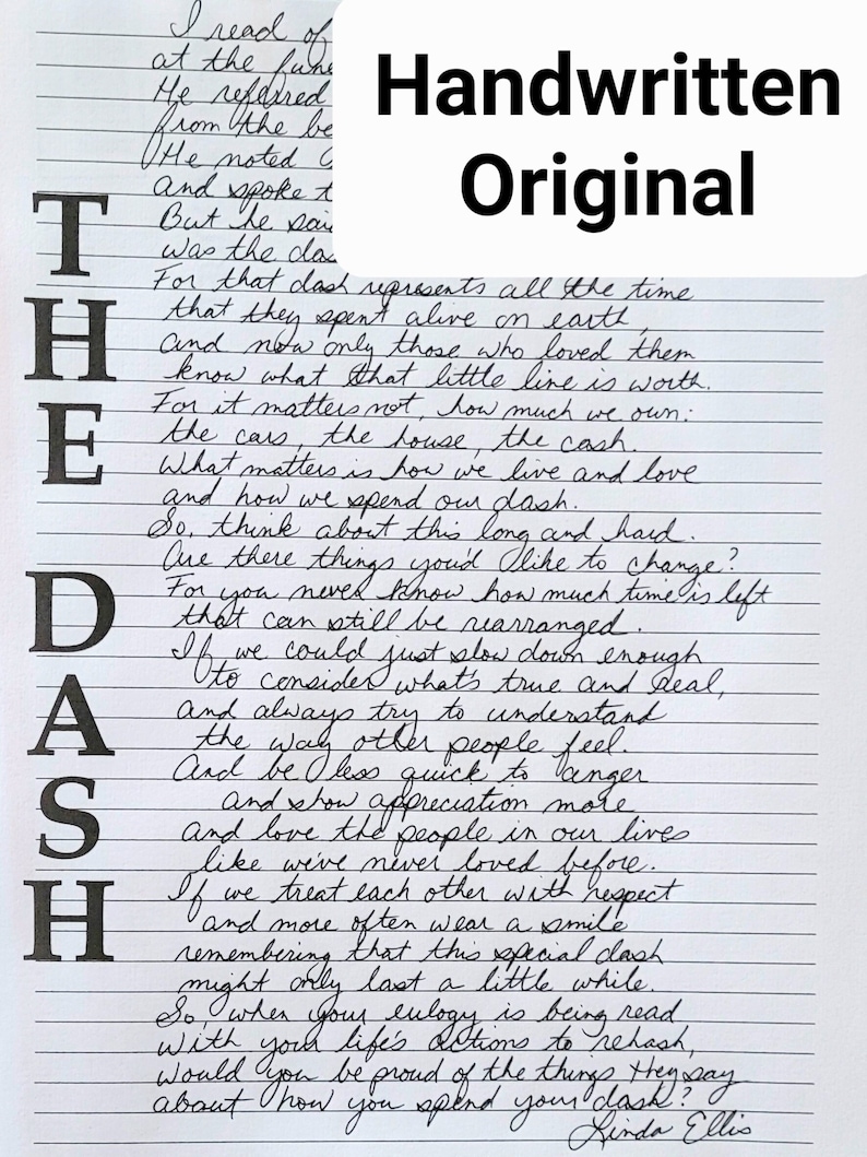 THE DASH Poem ORIGINALLY Handwritten by Author per Order can Be ...