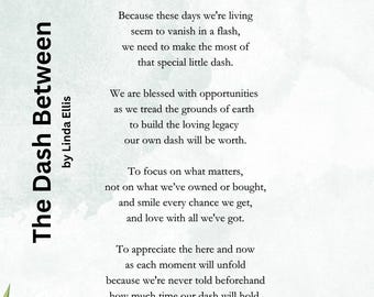 Live Your Dash poem by Linda Ellis, Author of the Dash Downloadable ...