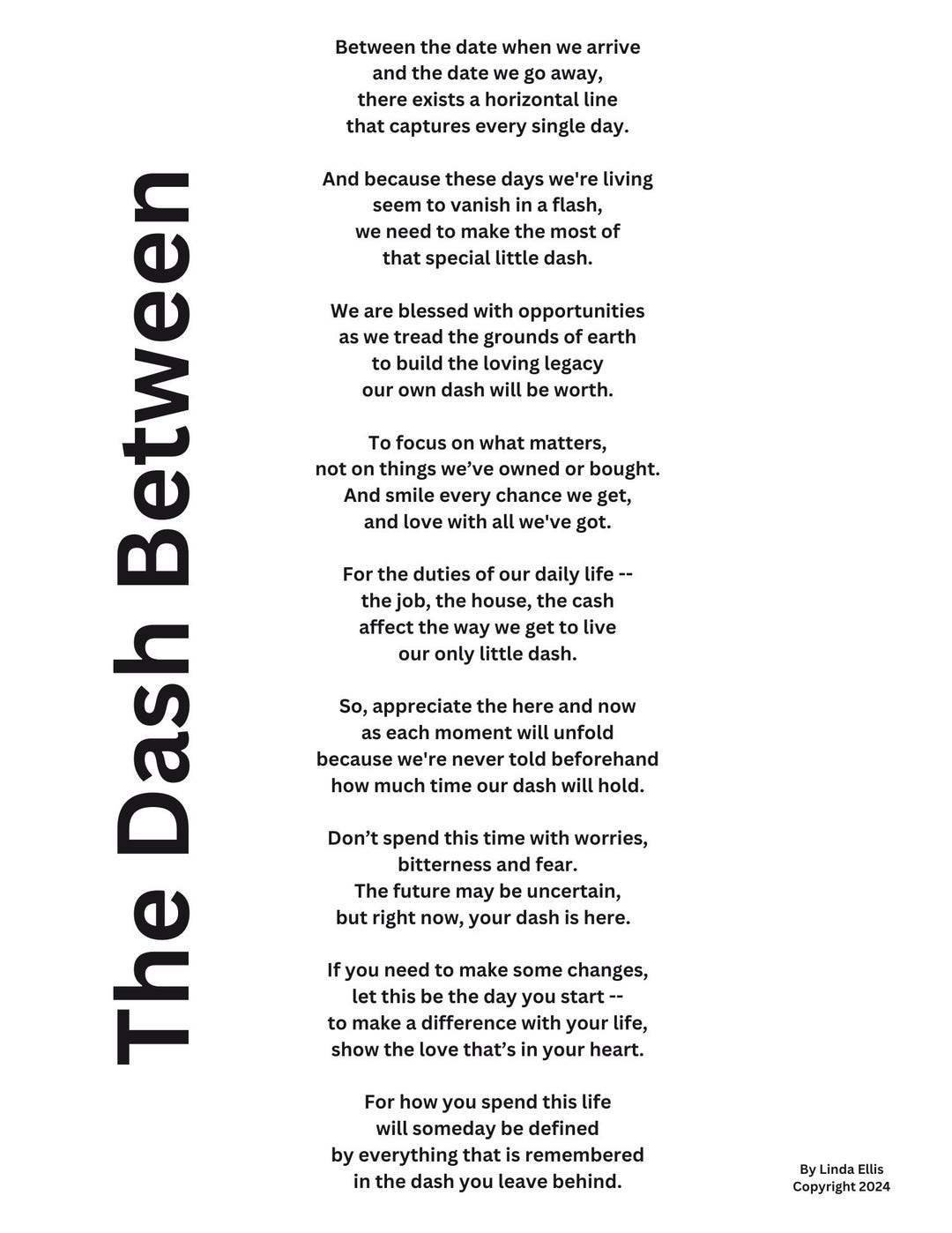 The Dash Between (blank Background) 8.5" X 11" Downloadable Print - Etsy