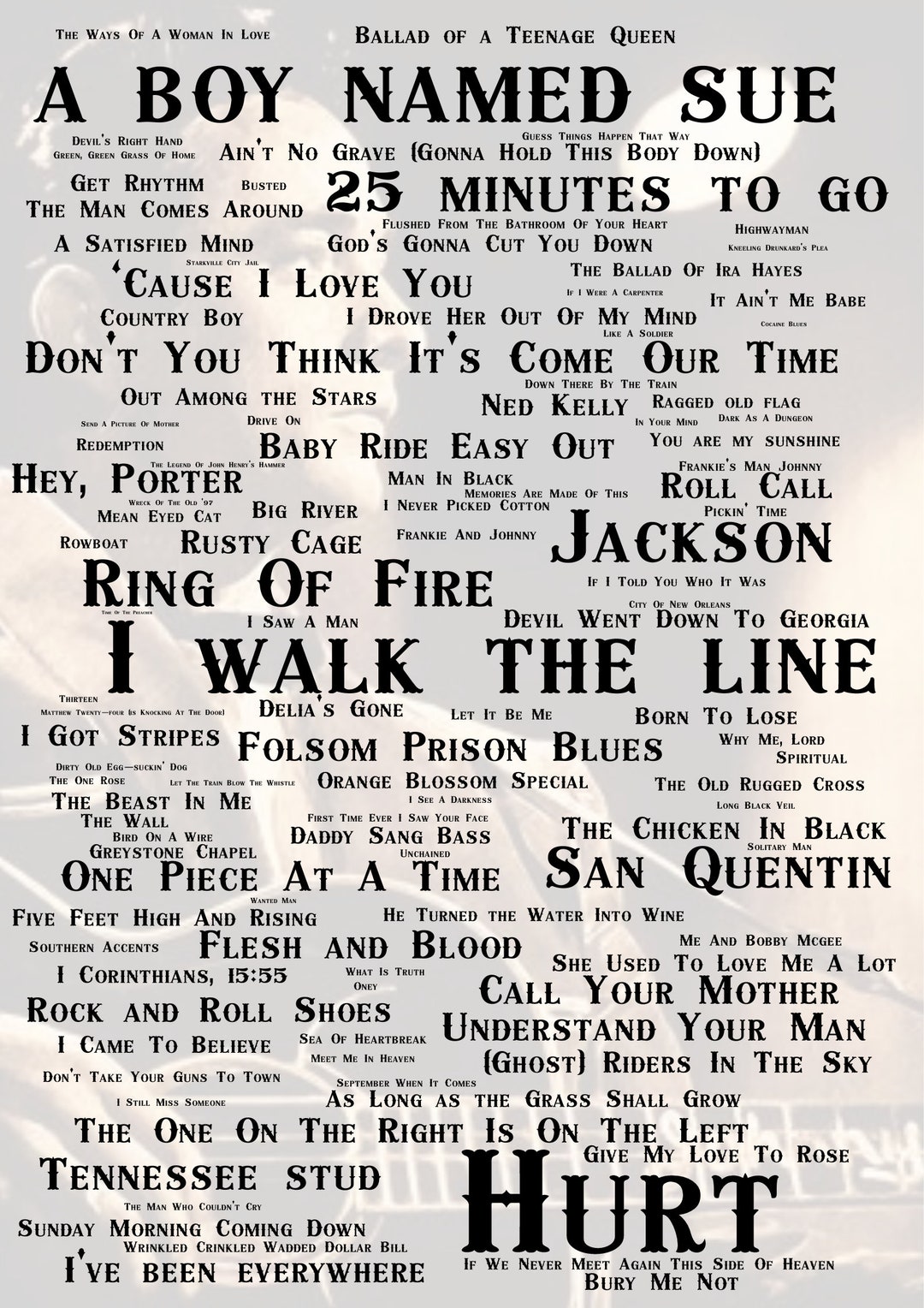 Johnny Cash Song Titles A4 Glossy Poster - Etsy