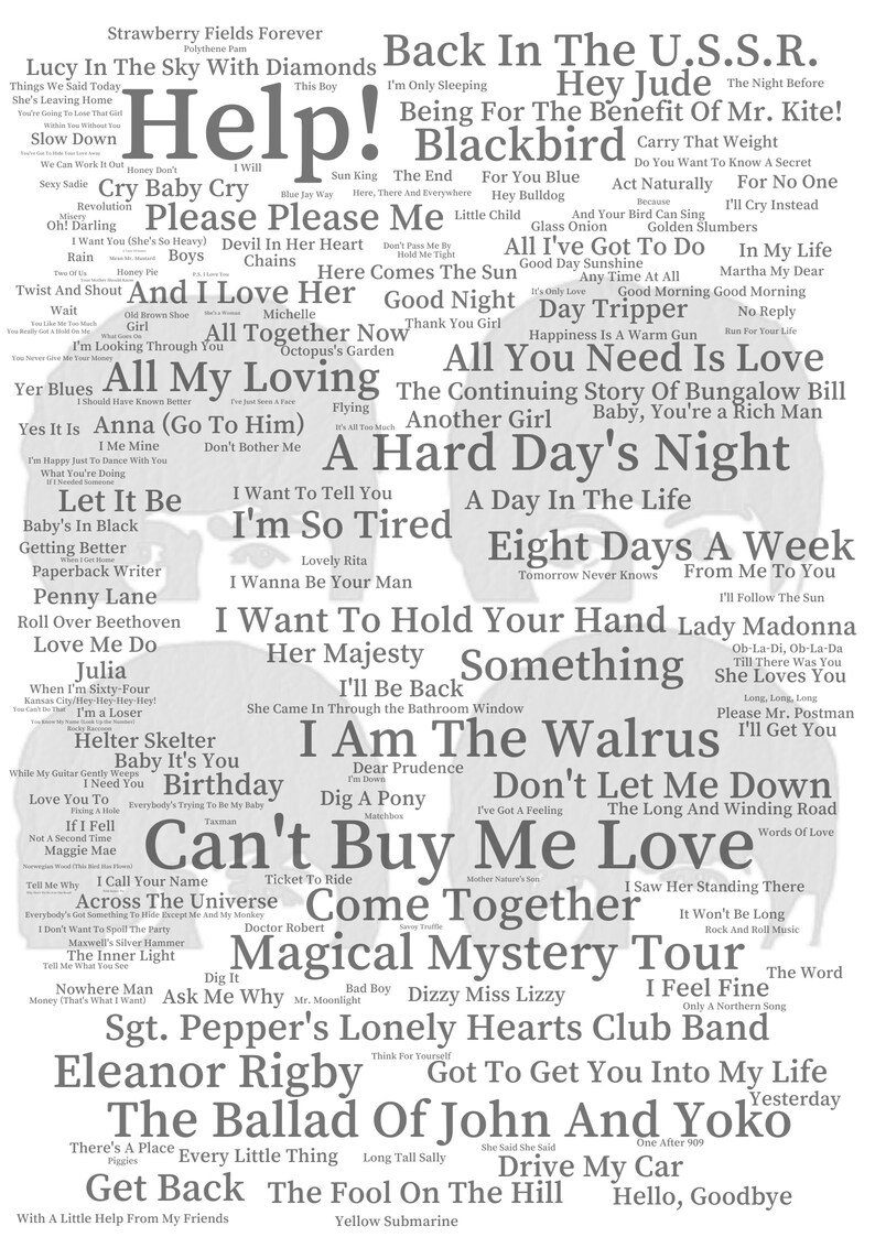The Beatles Song Titles A4 Glossy Poster - Etsy
