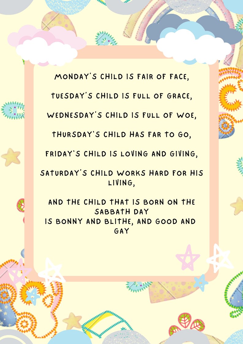 Monday s Child Poem A4 Glossy Poster Etsy Monday s Child Poem A4 Glossy Poster Etsy