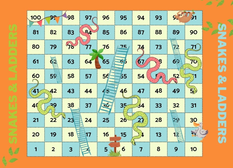 Snakes and Ladders A4 Size Board Game Digital Download - Etsy Australia