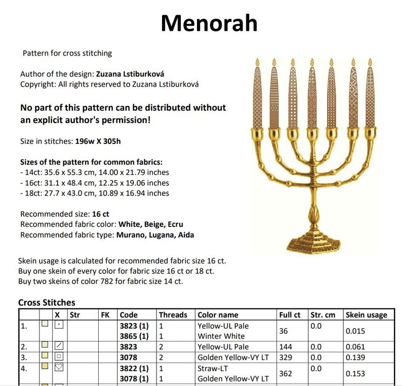 Menorah Cross Stitch and Black Work Pattern PDF, Pdf/saga - Etsy