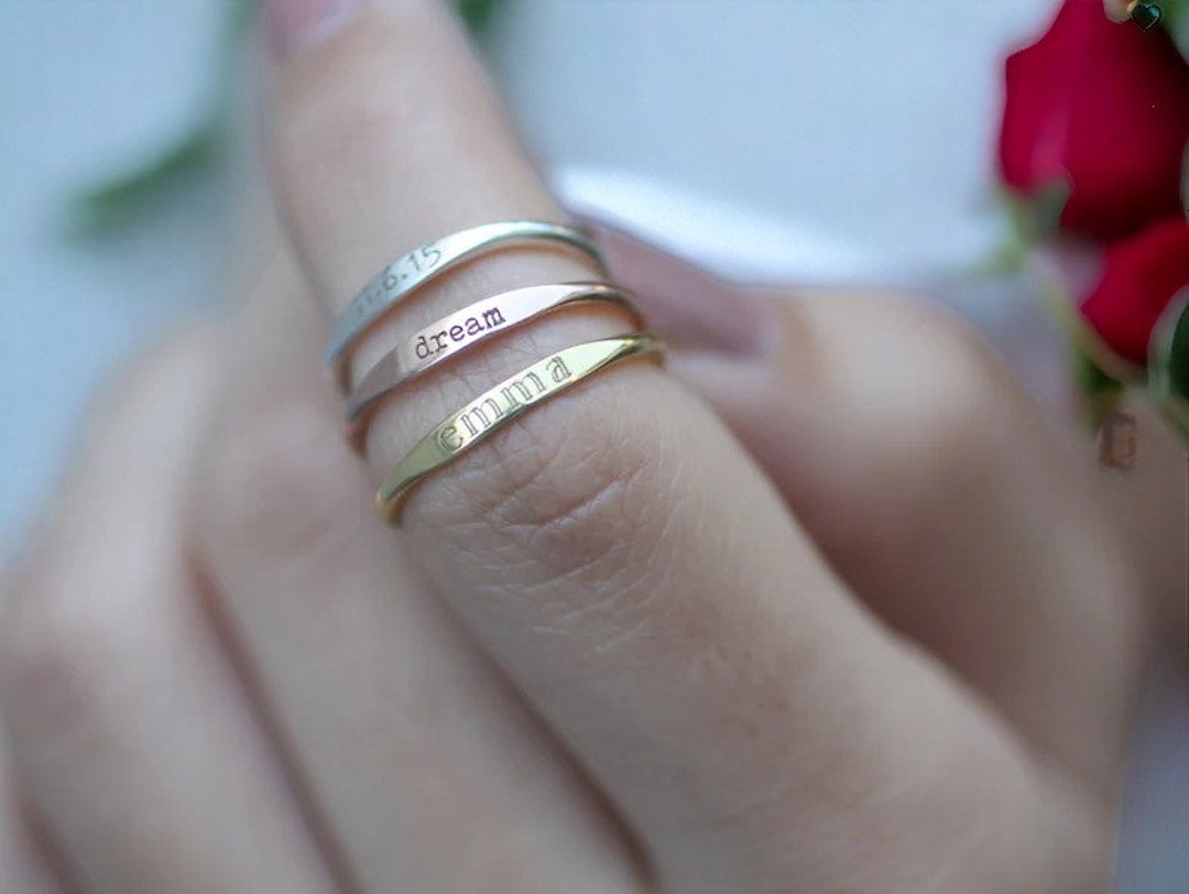 Custom Delicate Name Ring Custom Stacking Rings Skinny Custom Ring ...