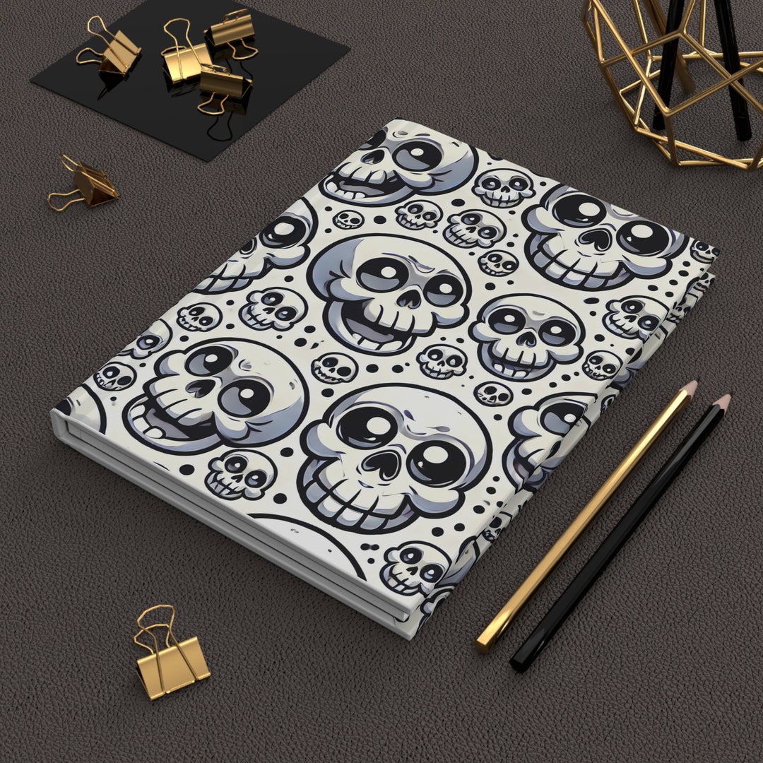 Cartoon Skull Hardcover Journal 5x7, Gothic Diary, Creepy Notebook ...