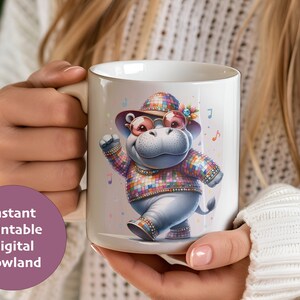 Hippo Rocking Out in Classic 80's Outfit Clipart Digital Dowland - Etsy