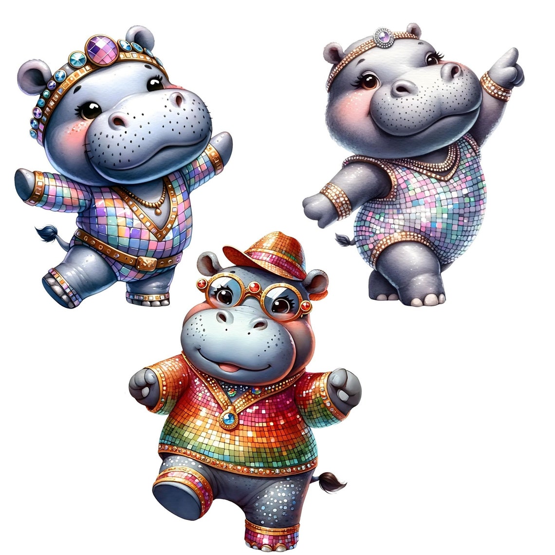 Hippo Rocking Out in Classic 80's Outfit Clipart Digital Dowland - Etsy