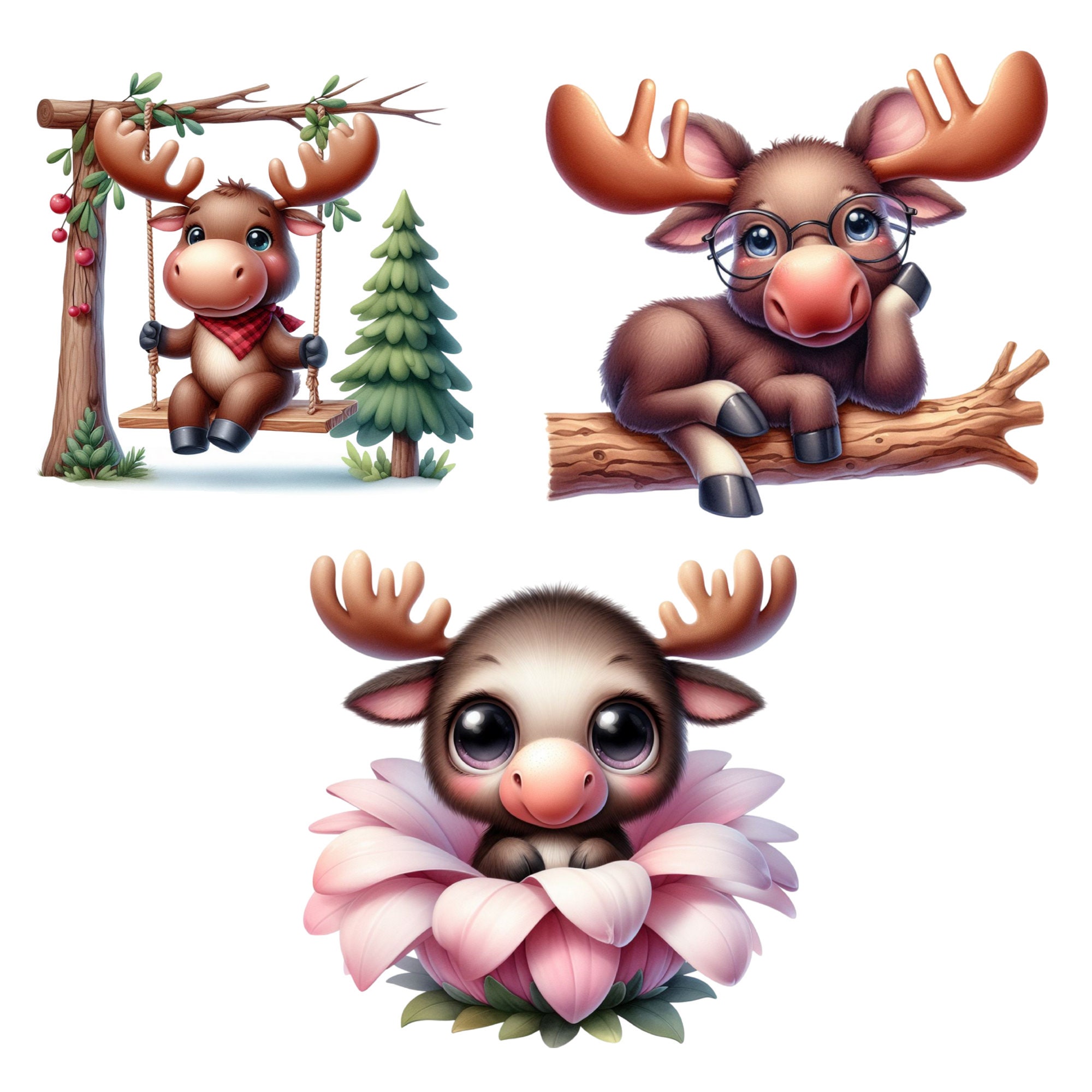 Cute Baby Moose Clipart Instant Digital Download - Etsy