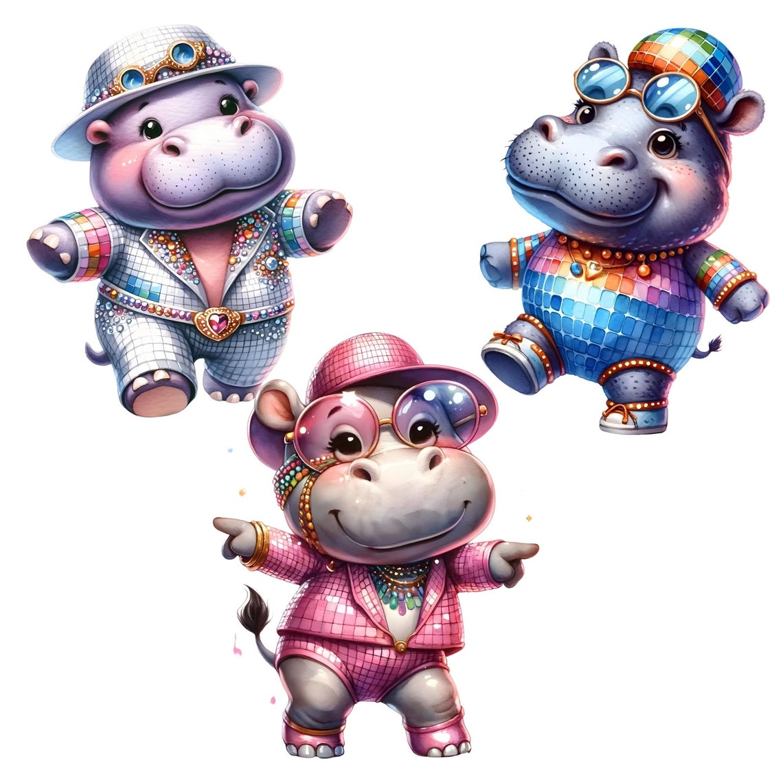 Hippo Rocking Out in Classic 80's Outfit Clipart Digital Dowland - Etsy