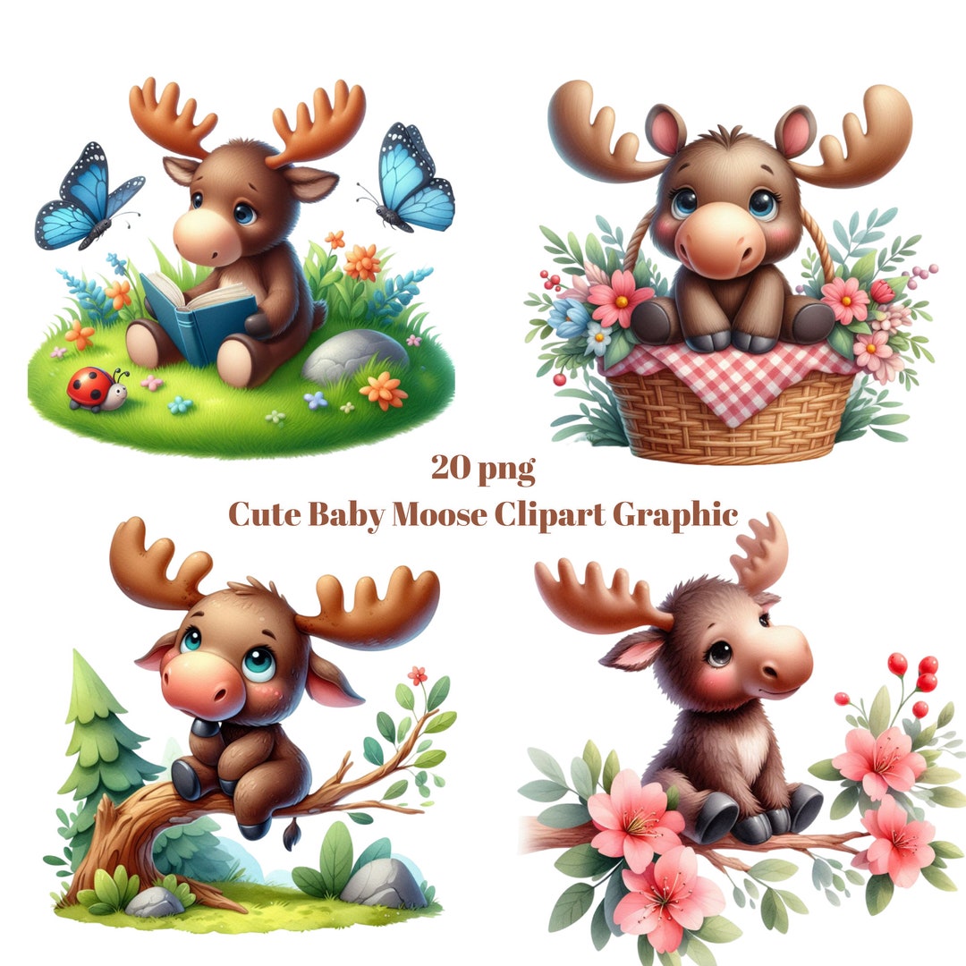 Cute Baby Moose Clipart Instant Digital Download - Etsy