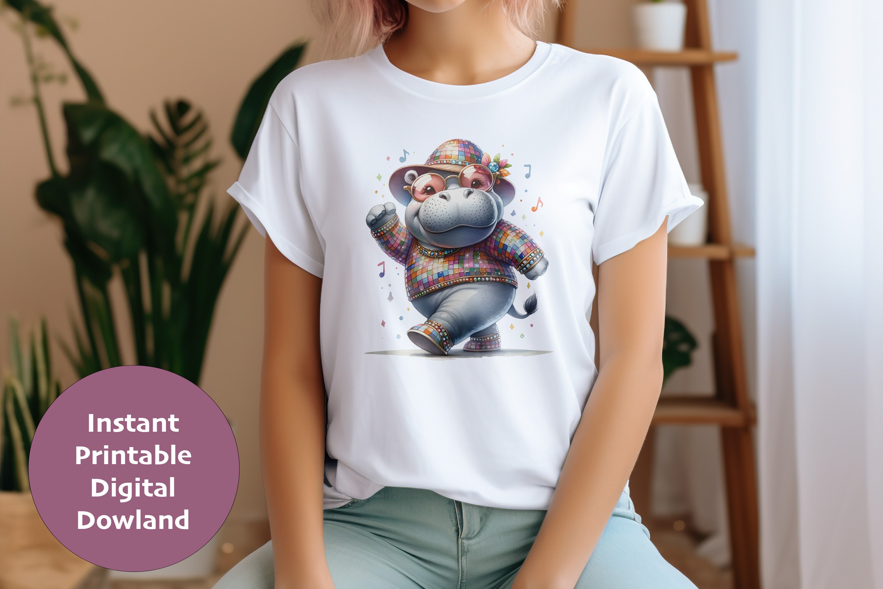 Hippo Rocking Out in Classic 80's Outfit Clipart Digital Dowland - Etsy