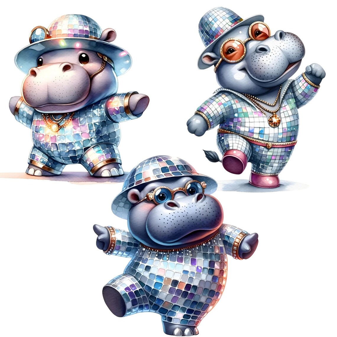 Hippo Rocking Out in Classic 80's Outfit Clipart Digital Dowland - Etsy