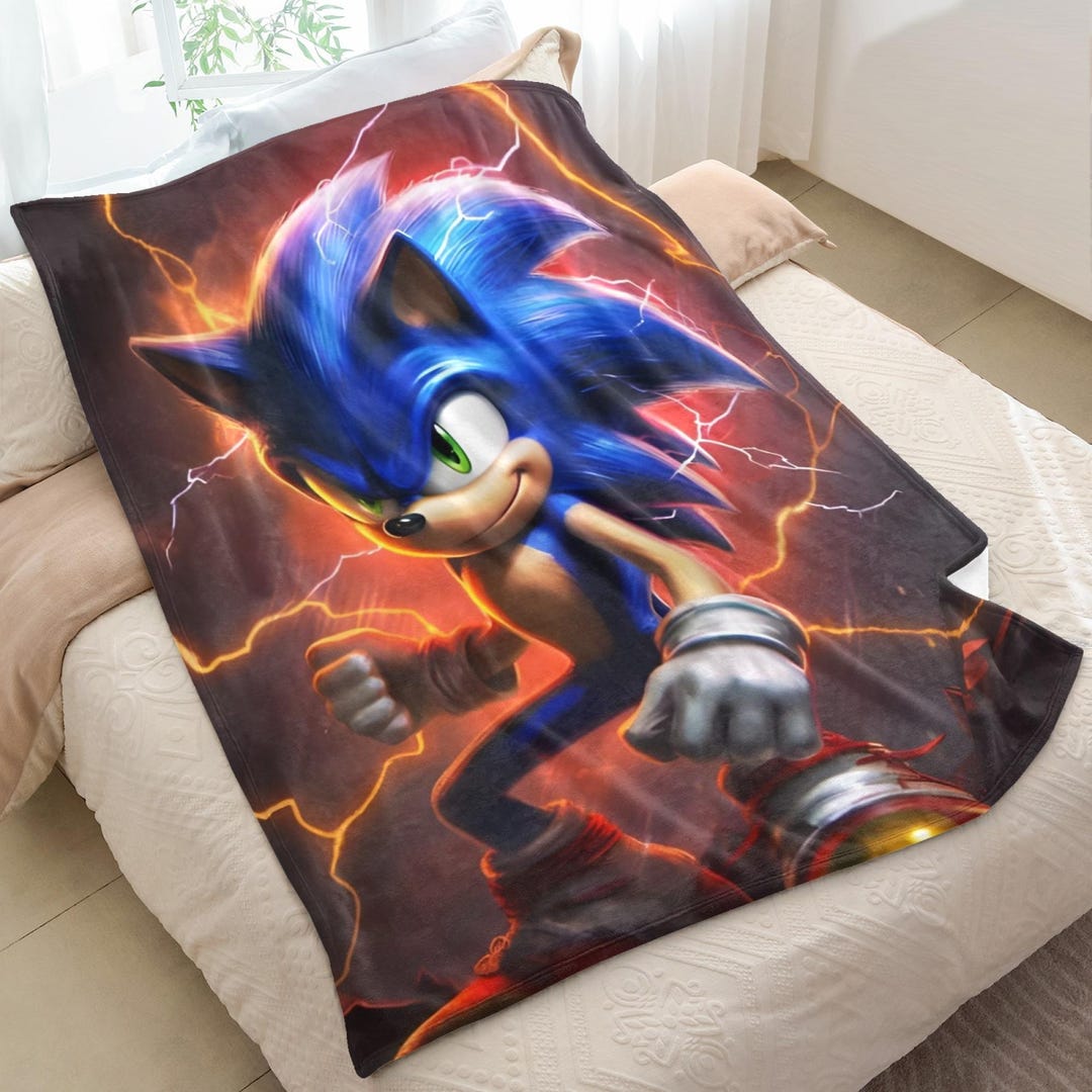 Sonic Blanket Gift Sonic Birthday and Holiday Flannel Printed Outdoor ...