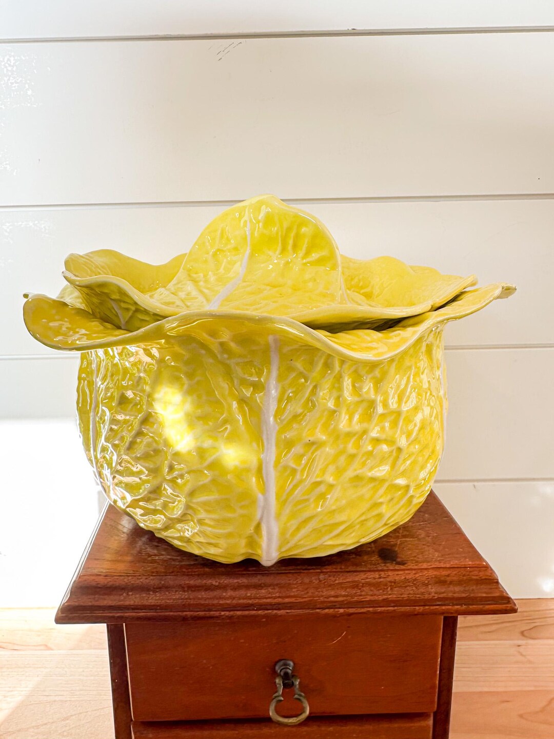 Vintage Majolica Cabbageware Yellow Round Lidded Cabbage Tureen - Etsy