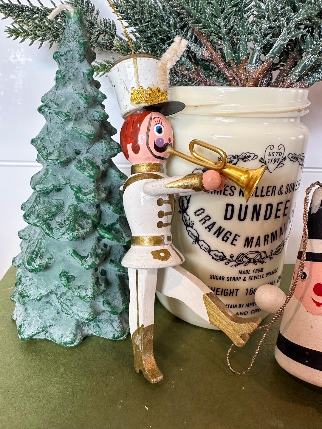 Vintage Wooden Soldier Christmas Tree Ornament Dressed in White and ...