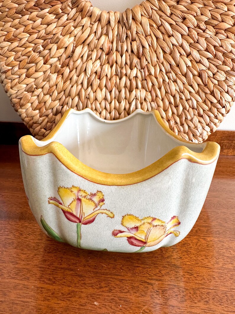 Vintage Ceramic Jardinière Botanical Planter Decorated With Pink and ...