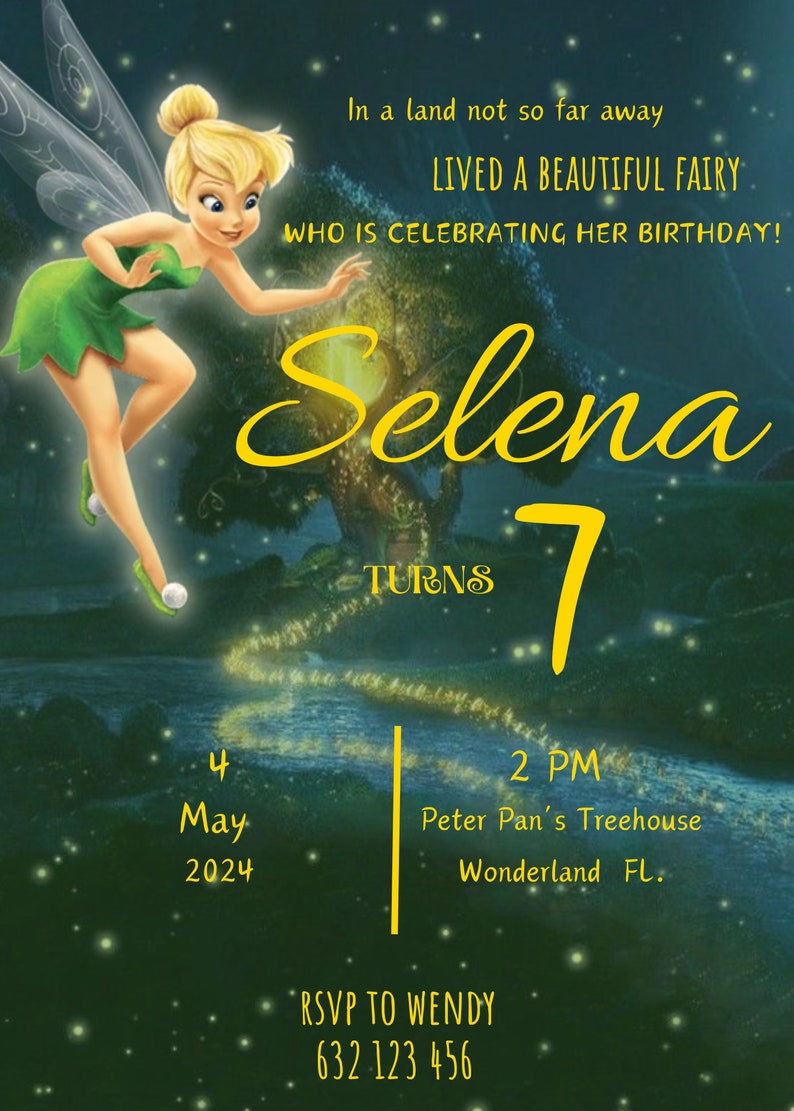 Tinkerbell Birthday Invitation, Editable Invitation, Birthday ...