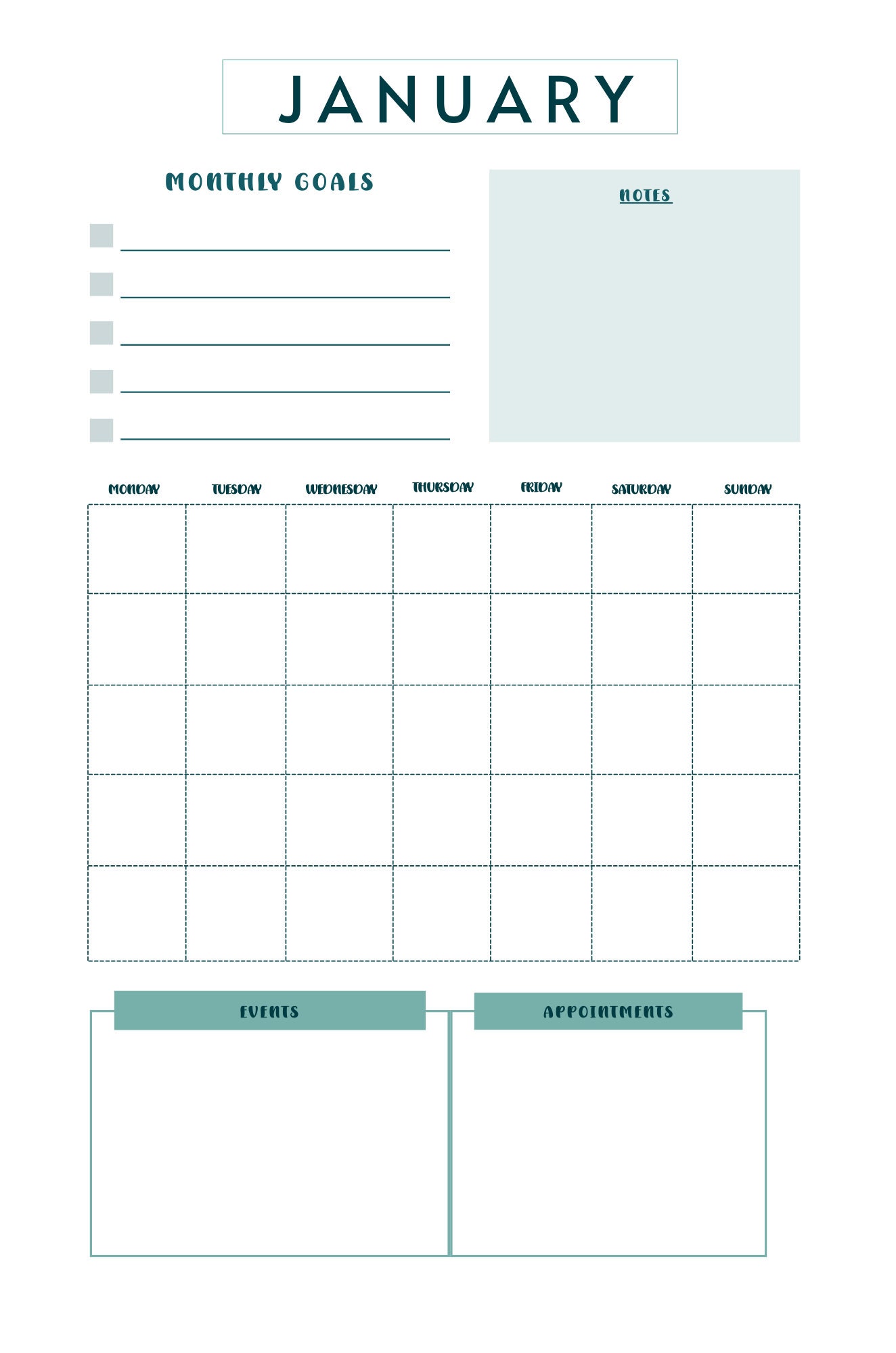 12 Months Calendar Digital Calendar Monthly Calendar Notes Calendar ...