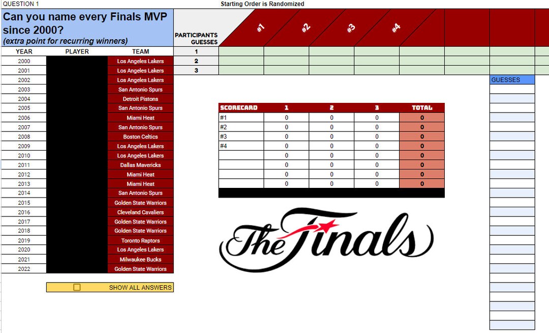 NBA Finals Trivia (2023 Edition) - Spreadsheet Auto Scores! - Etsy