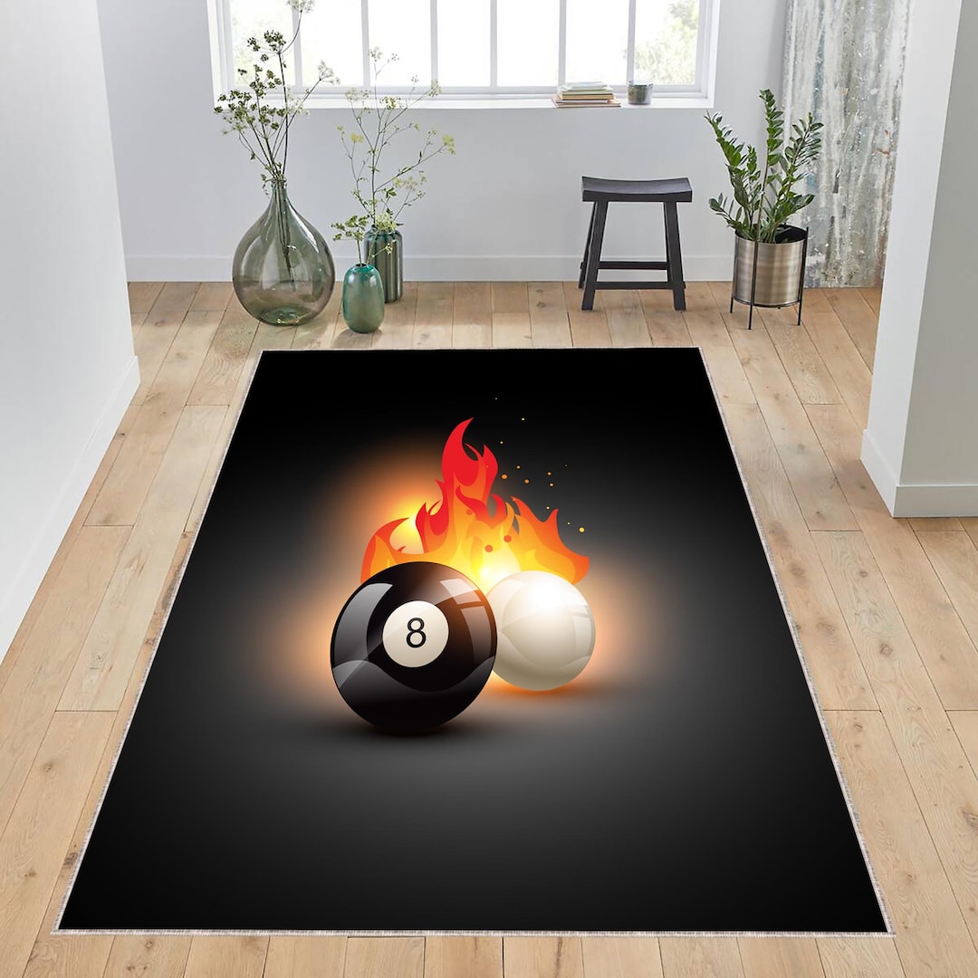 Pool Ball on Fire, Billiards Rug, Decorative Floor Rug, Billiards Fan ...