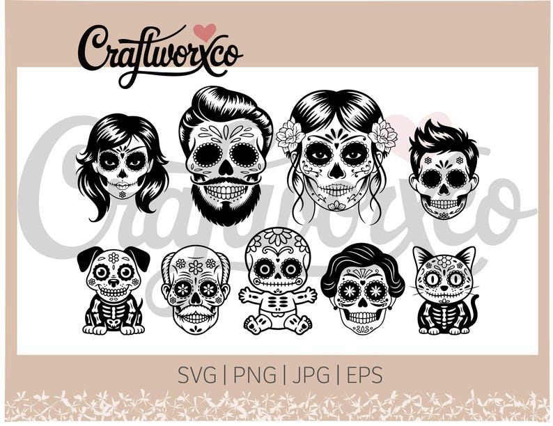 Sugar Skull Family SVG: Cricut & Silhouette Cut Files (digital Download ...