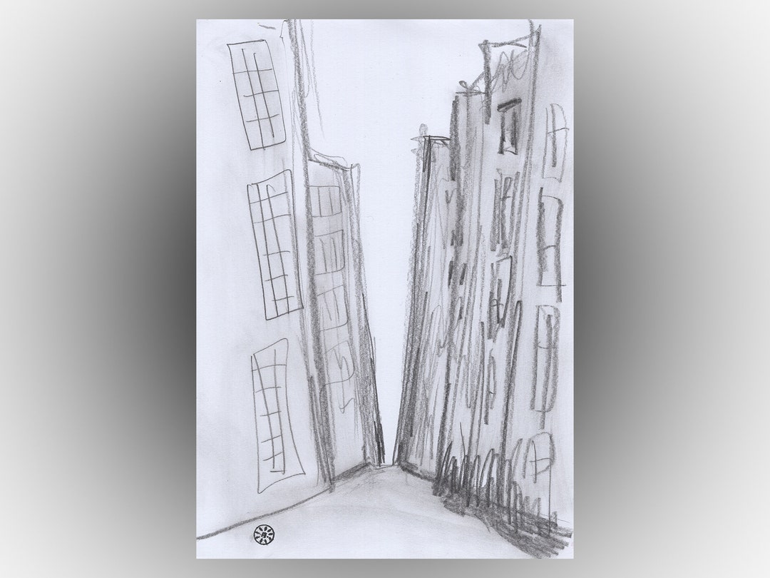Narrow Street Original Art Artwork Drawing Unique Rare Graphite Pencil ...
