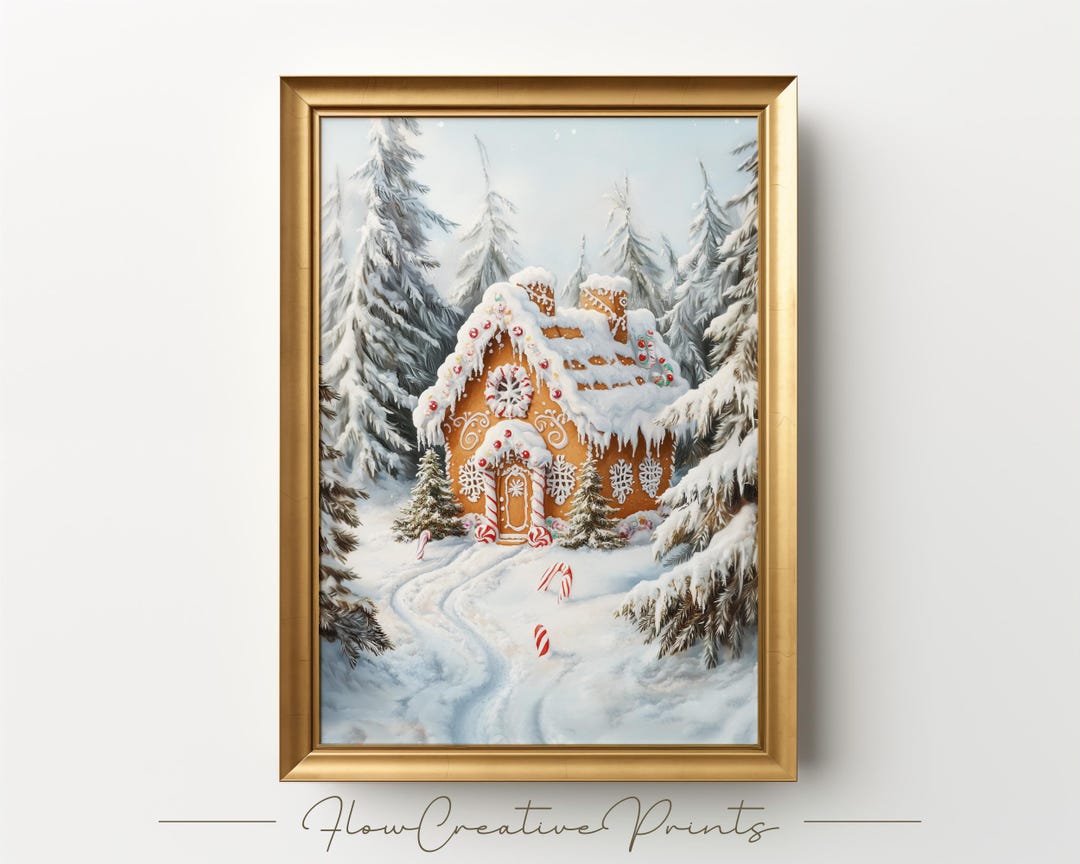 Vintage Gingerbread House Winter Art Print | Downloadable Christmas ...