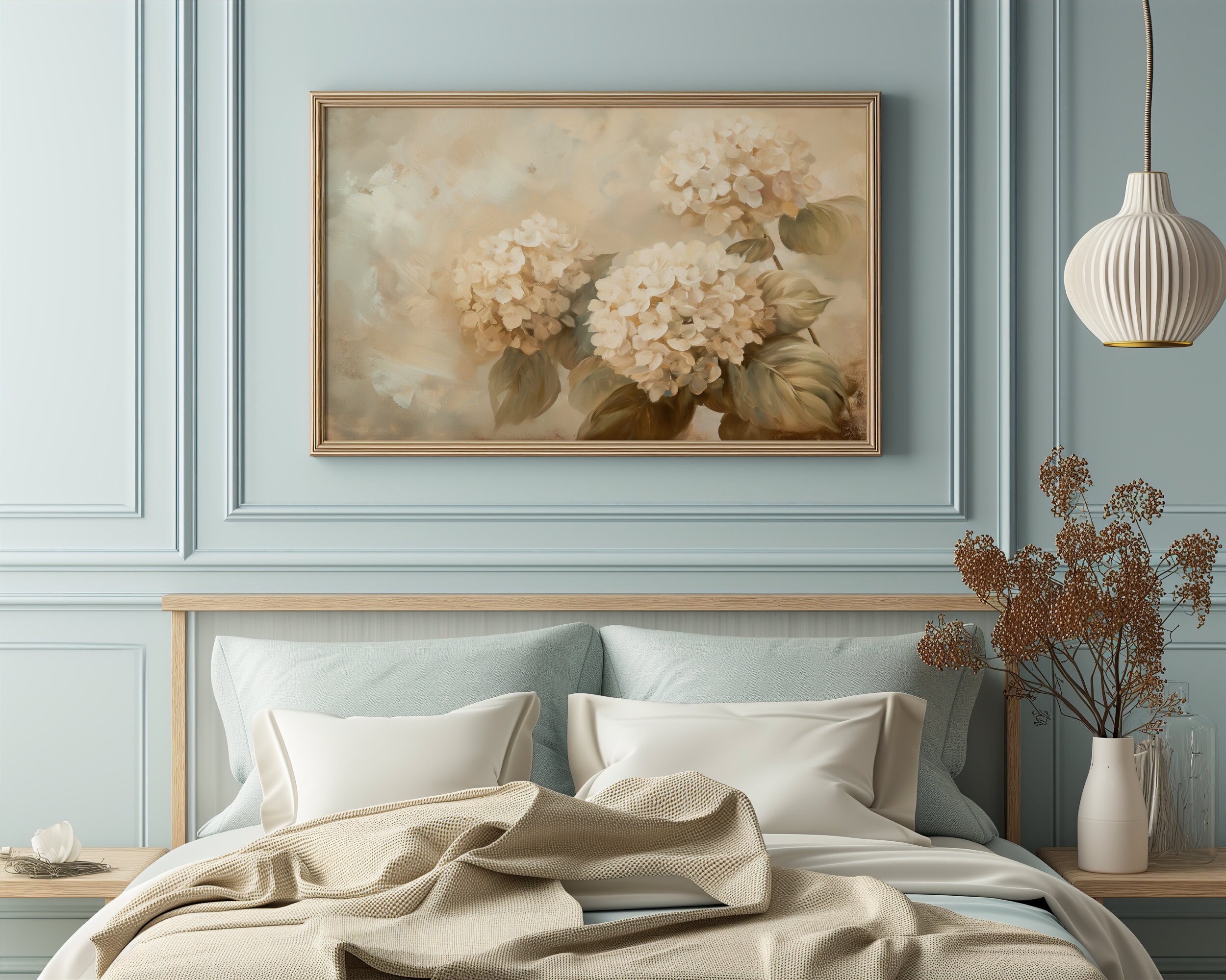 Printable Blooming Hydrangea Flowers, Landscape Oil Painting, Flower ...
