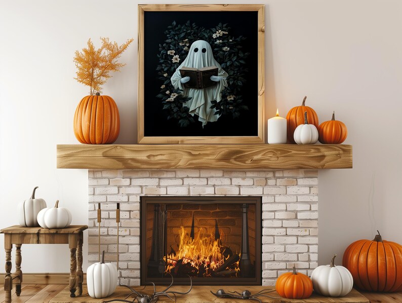 Ghost Reading a Book - Quirky Gothic Halloween Wall Art | Dark Academia ...