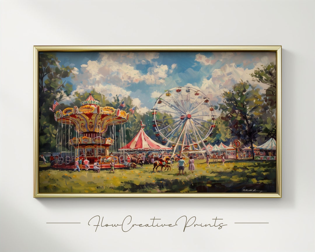 Rural Reverie: Vintage Country Fair Scene - Digital Oil Painting ...