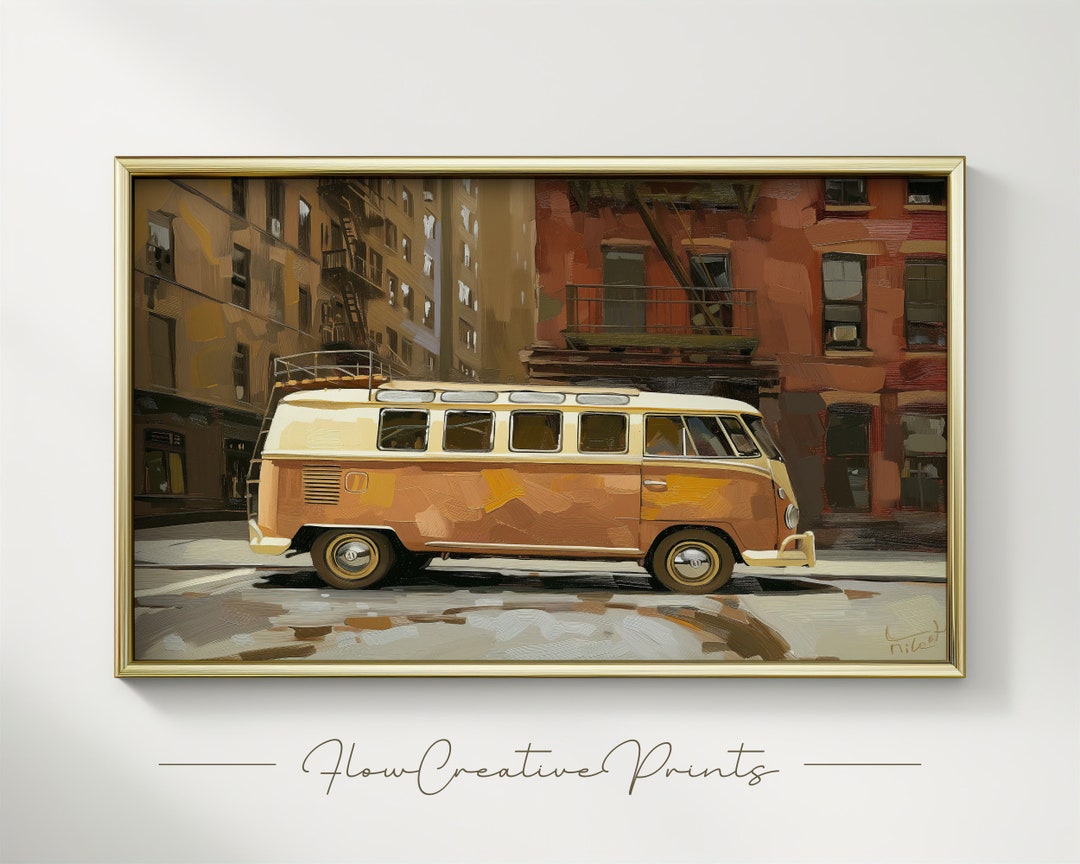 Printable Vintage Volkswagen T1, Camper Van, Van Vintage Oil Painting ...