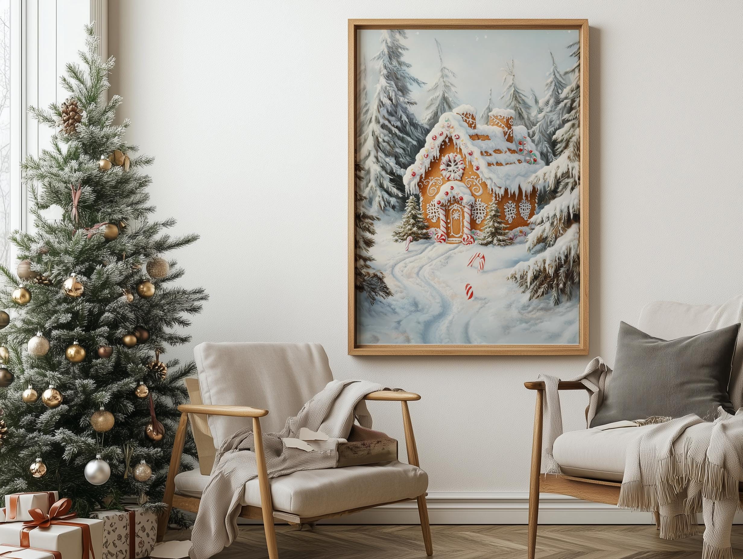 Vintage Gingerbread House Winter Art Print | Downloadable Christmas ...