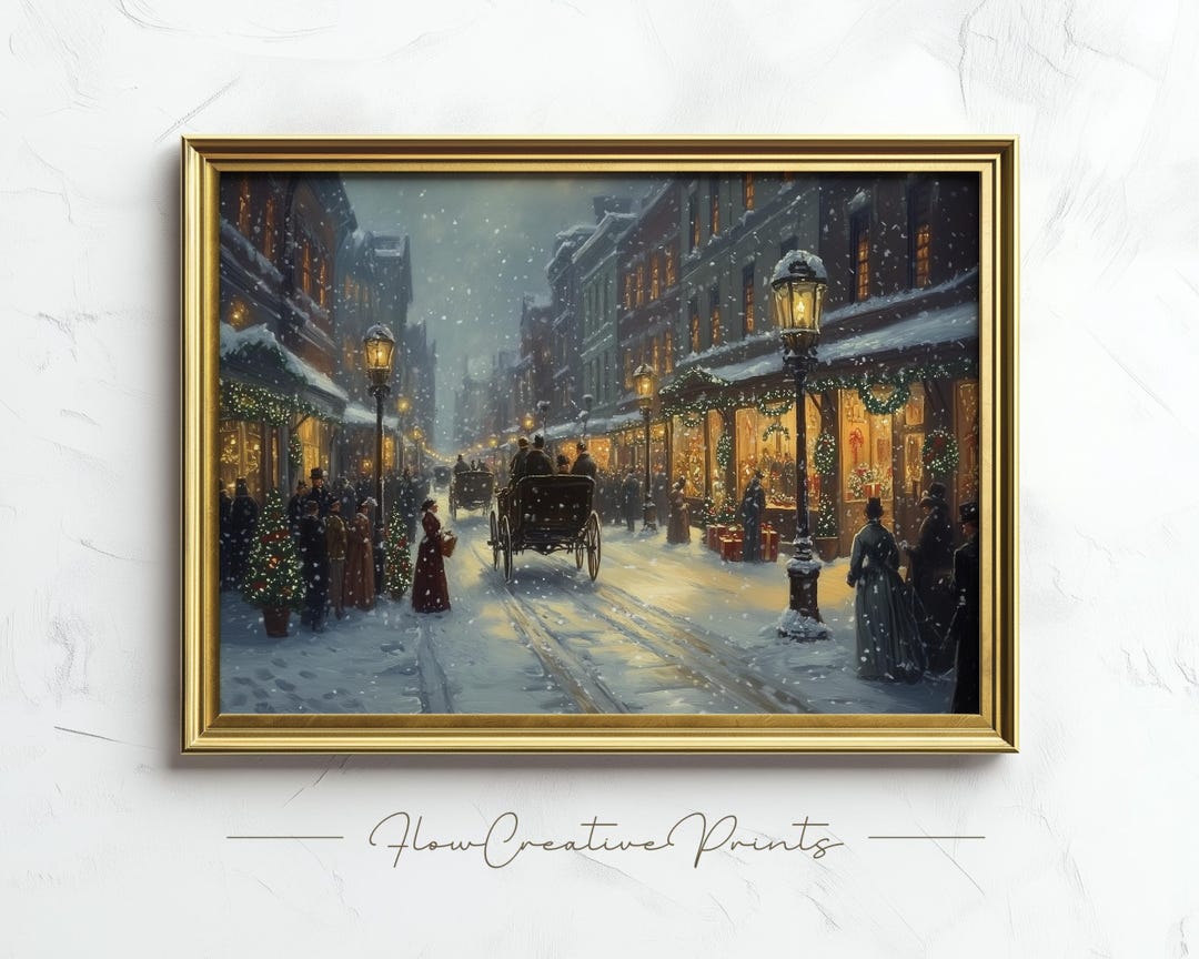 Victorian Christmas Street Scene Printable Poster | Vintage Snowy ...