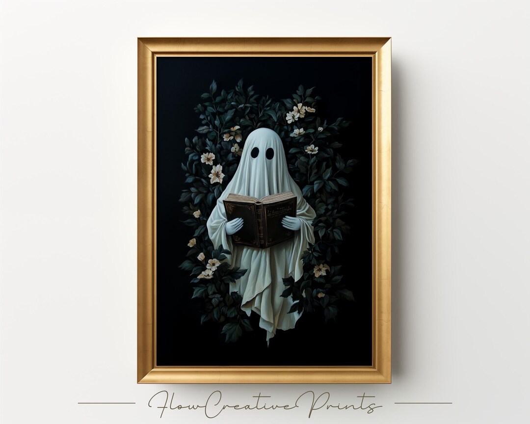 Ghost Reading a Book - Quirky Gothic Halloween Wall Art | Dark Academia ...