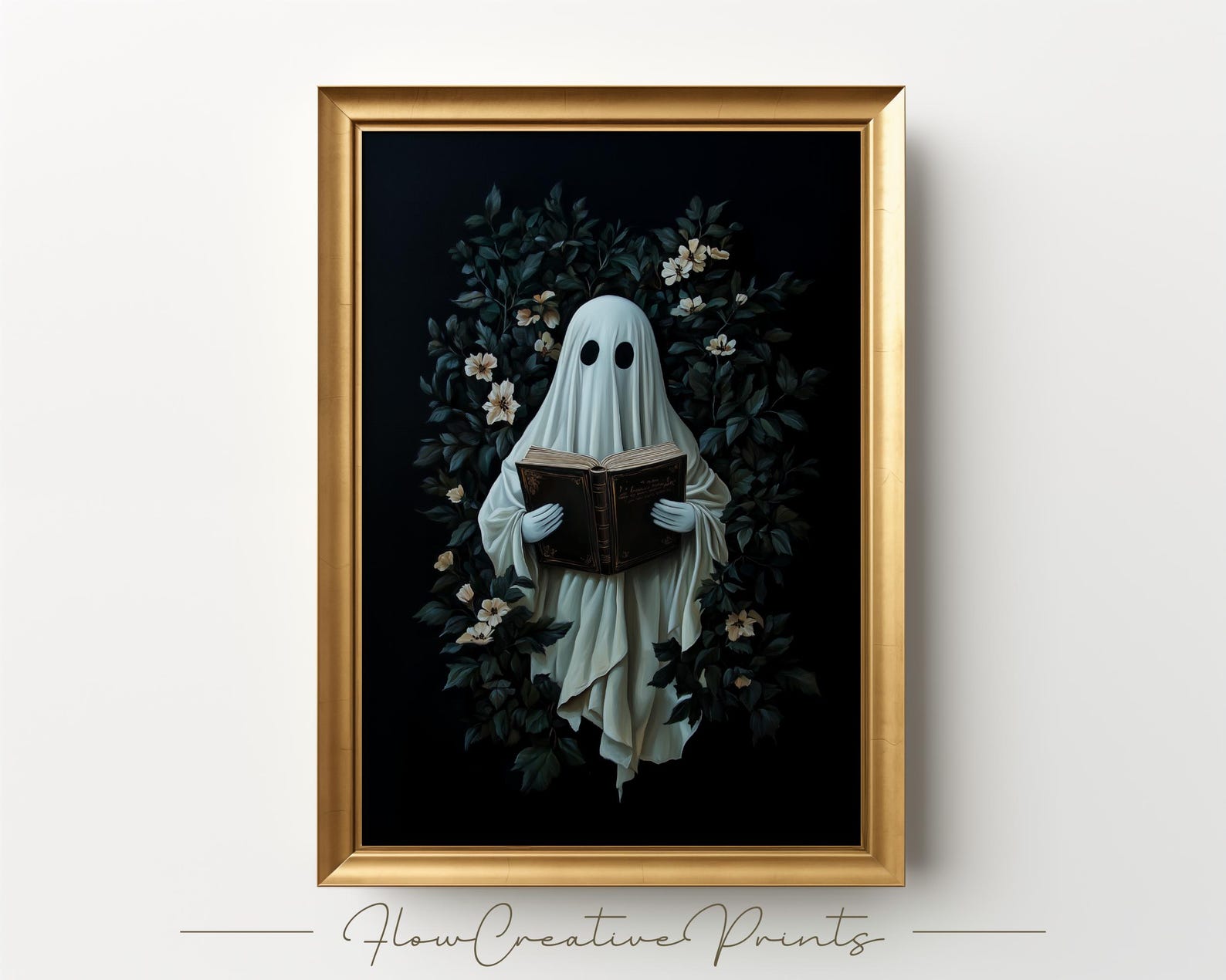 Ghost Reading a Book - Quirky Gothic Halloween Wall Art | Dark Academia ...